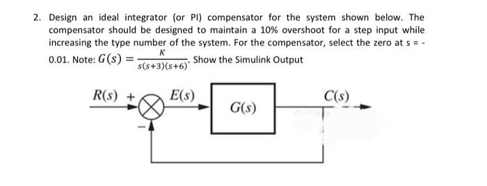 2. Design an ideal integrator (or PI) compensator for | Chegg.com