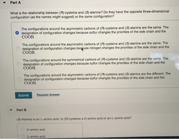 Solved Part A What is the relationship between (R)-cysteine | Chegg.com