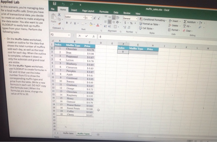Solved muffin_sales.xlsx - Excel Home Insert Page Layout | Chegg.com