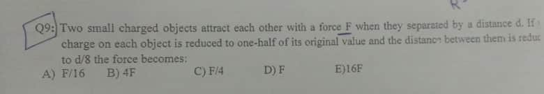 Solved Q9: Two small charged objects attract each other with | Chegg.com