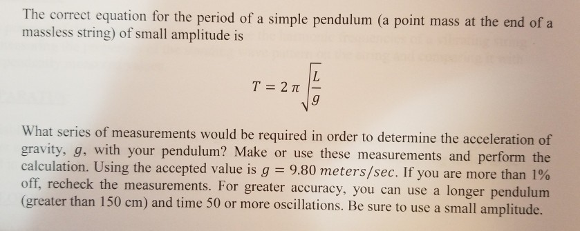 Solved The correct equation for the period of a simple | Chegg.com
