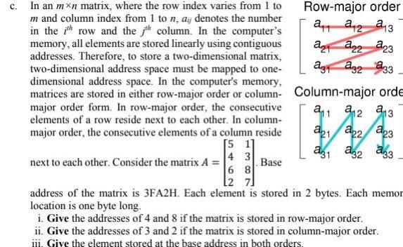Solved C. In an mxn matrix, where the row index varies from | Chegg.com