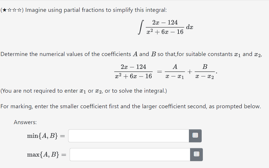 Solved ∫﻿﻿2x-124x2+6x-16dxDetermine the numerical values of | Chegg.com