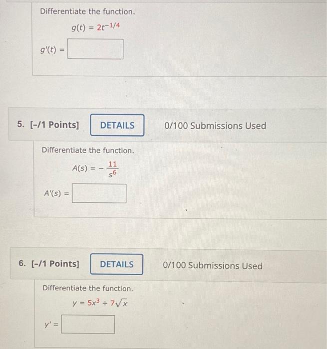 Solved Differentiate the function. f(x)=6−32x f′(x)= 2. [-/1 | Chegg.com
