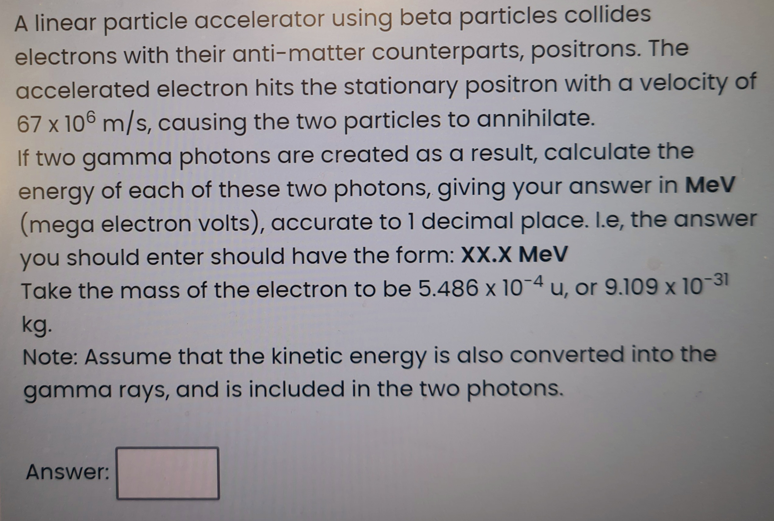 Solved A linear particle accelerator using beta particles | Chegg.com