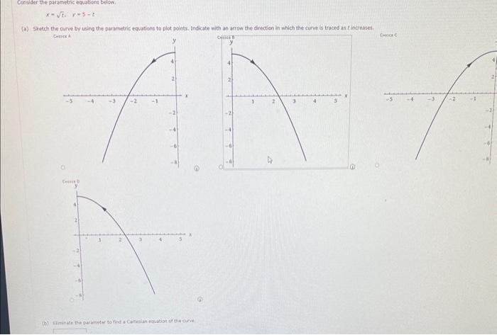 Solved Consder the paramedic equations belowi x=t,r=5−t (a) | Chegg.com