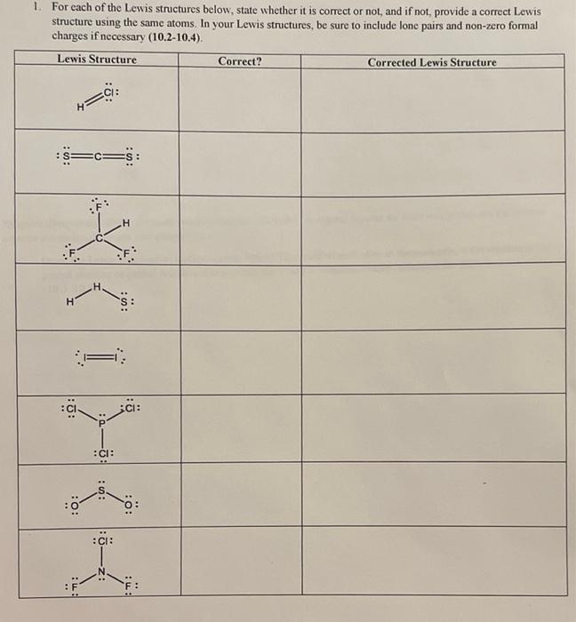 Solved 1. For each of the Lewis structures below, state | Chegg.com