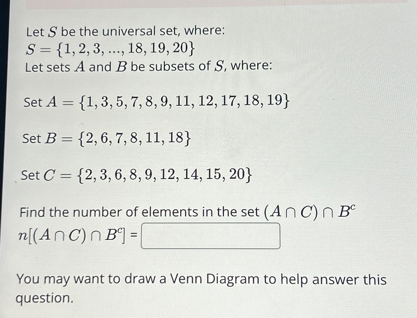 Solved Let S ﻿be the universal set, | Chegg.com