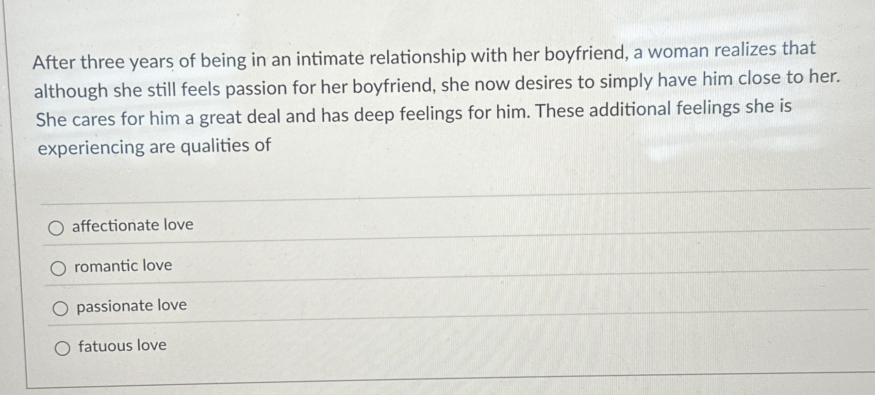 Solved After three years of being in an intimate | Chegg.com