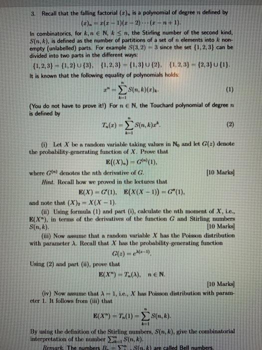 3. Recall that the falling factorial (+), is a | Chegg.com