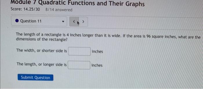 Solved Module 7 Quadratic Functions and Their Graphs Score: | Chegg.com