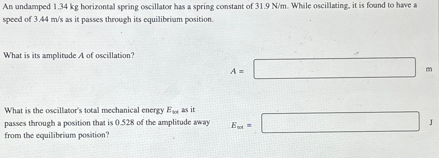 Solved An undamped 1.34kg ﻿horizontal spring oscillator has | Chegg.com