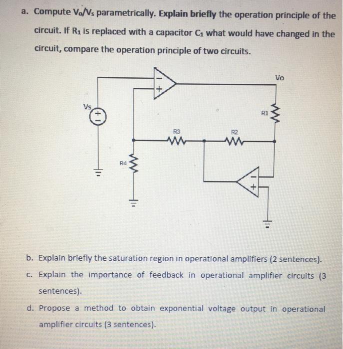 Solved a. Compute Vo/Vs parametrically. Explain briefly the | Chegg.com