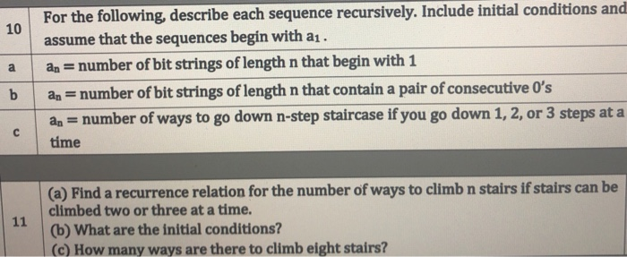 Solved 10 a For the following, describe each sequence | Chegg.com
