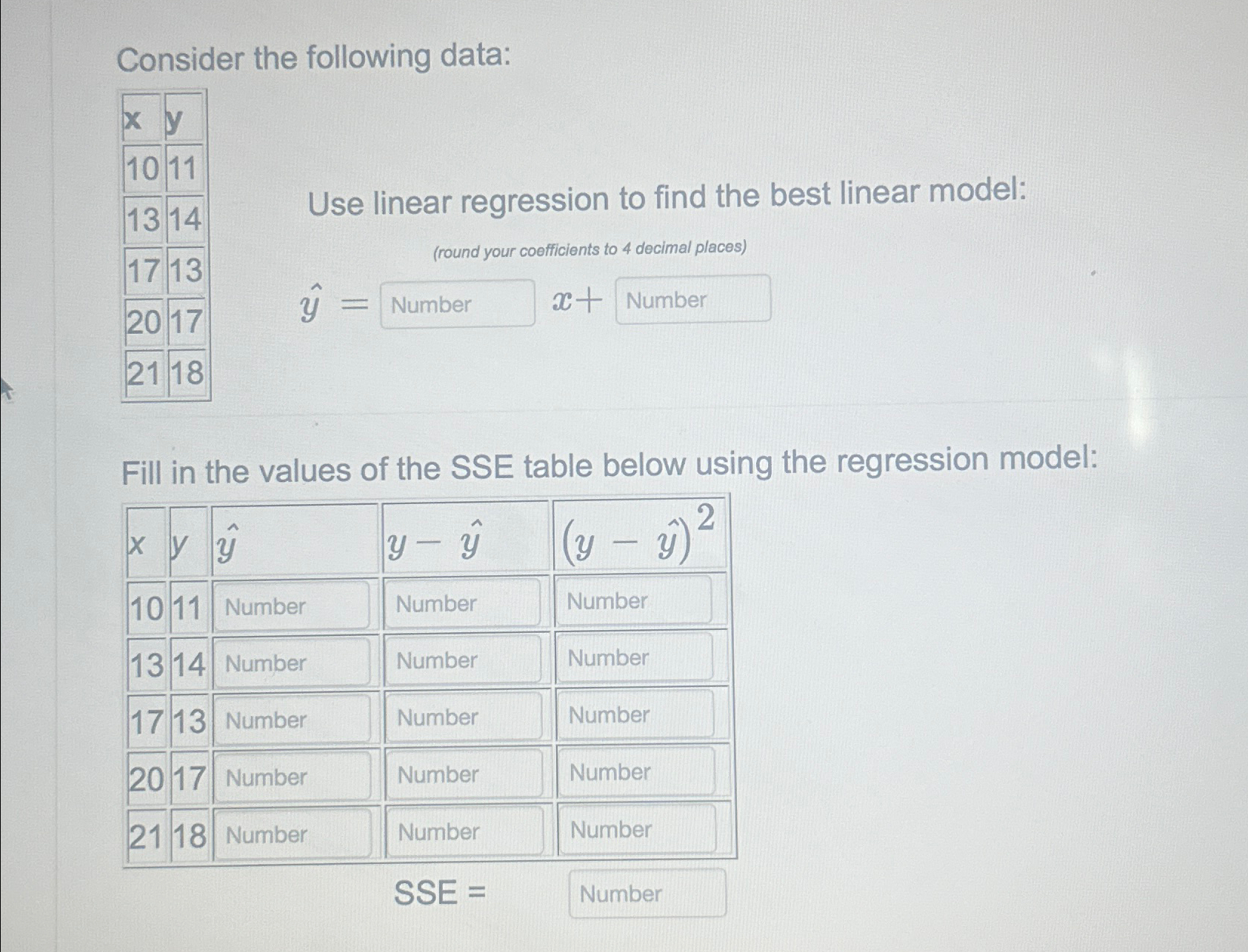 Solved Consider the following data:\table[[x,y | Chegg.com