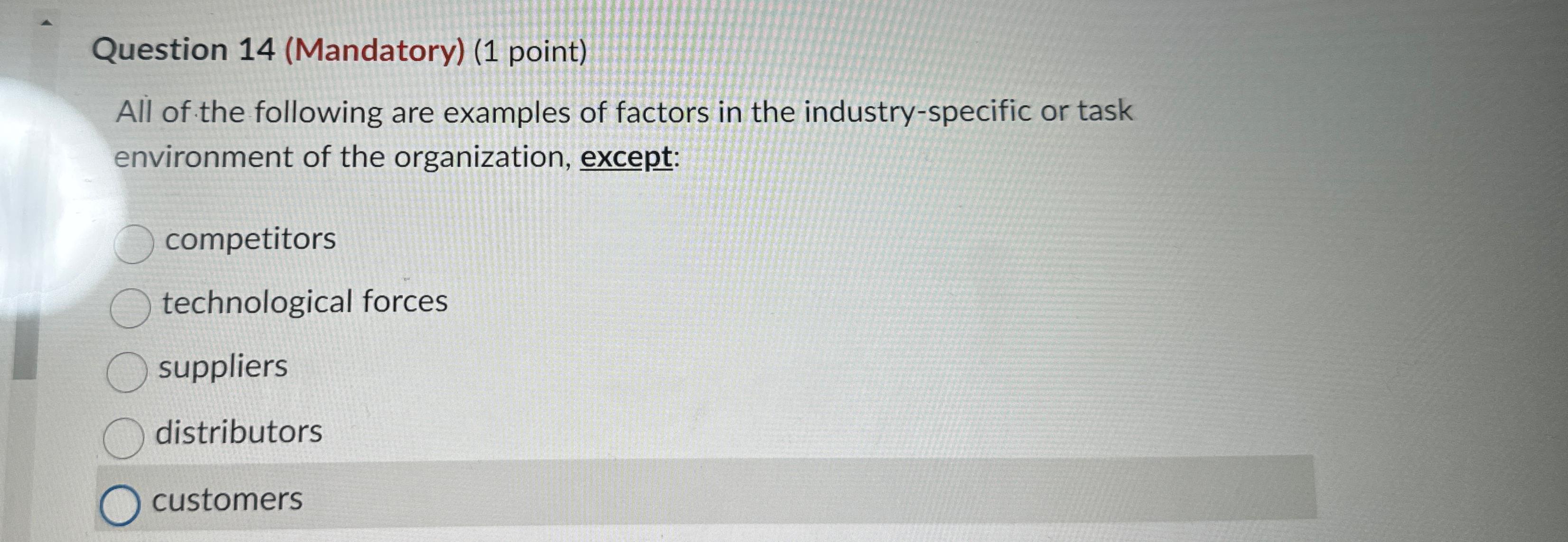 Solved Question 14 (Mandatory) (1 ﻿point)All of the | Chegg.com