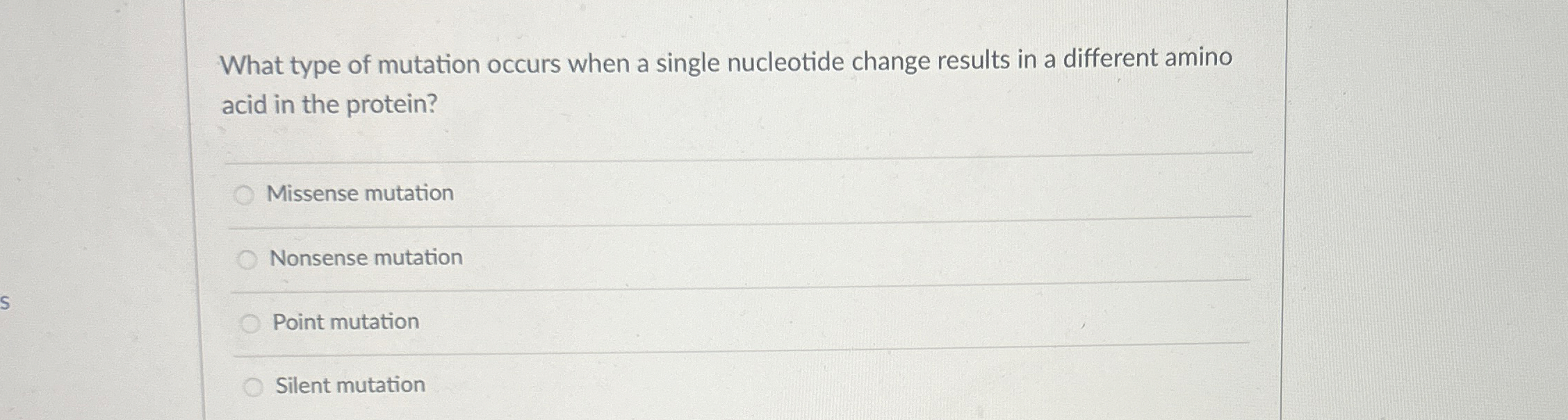 Solved What type of mutation occurs when a single nucleotide | Chegg.com