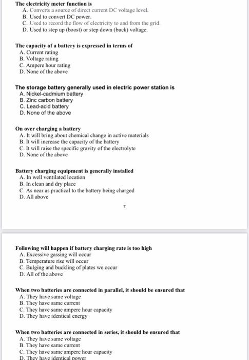 Solved Part 1: Multiple Choice Questions For grid-connected | Chegg.com