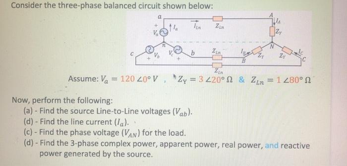 Solved Consider the three-phase balanced circuit shown | Chegg.com