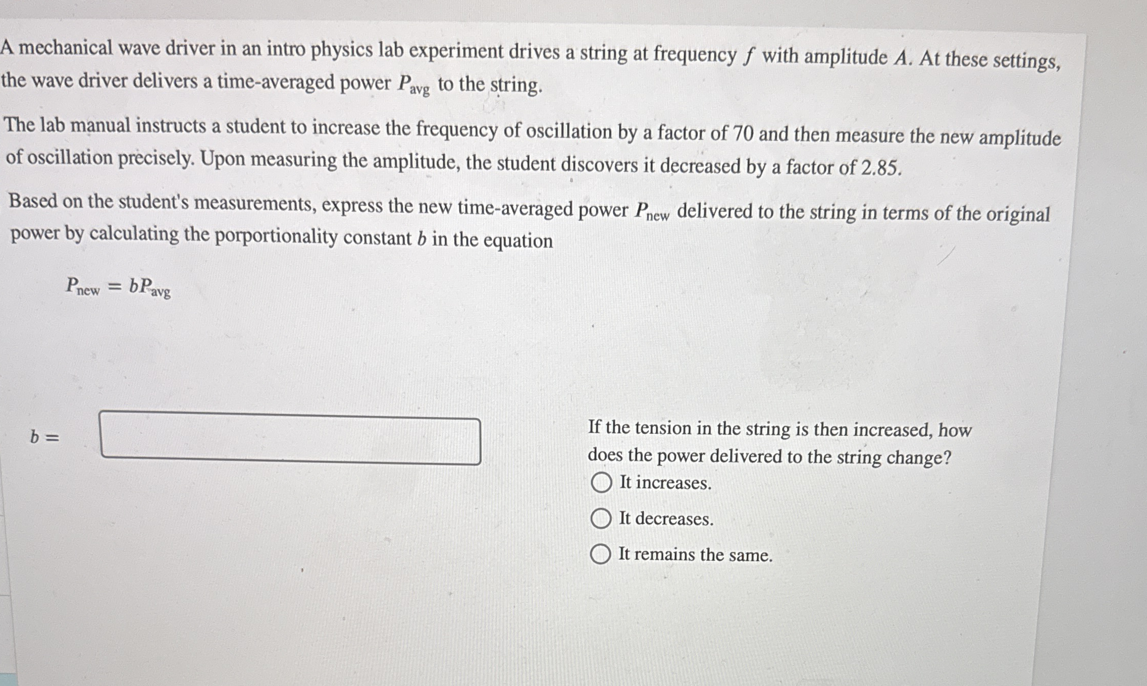 Solved A mechanical wave driver in an intro physics lab | Chegg.com