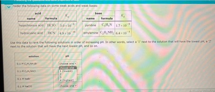 nsider the following data on some weak acids and weak | Chegg.com