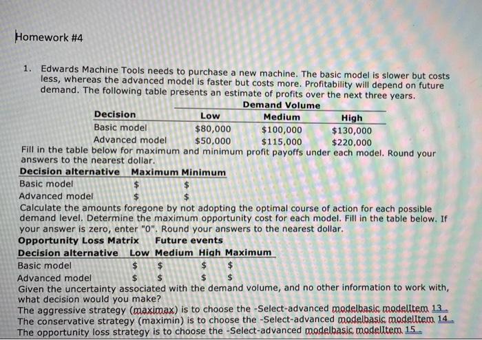 Solved Homework #4 1. Edwards Machine Tools needs to | Chegg.com