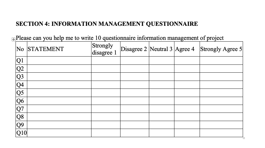 Solved SECTION 4: INFORMATION MANAGEMENT QUESTIONNAIREPlease | Chegg.com