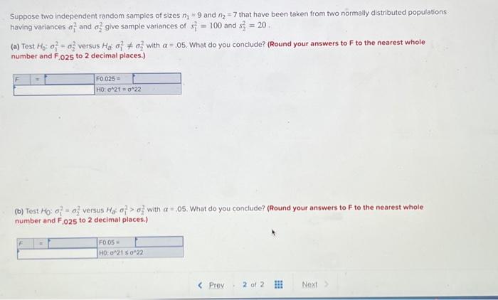 Solved Suppose two independent random samples of sizes n1=9 | Chegg.com