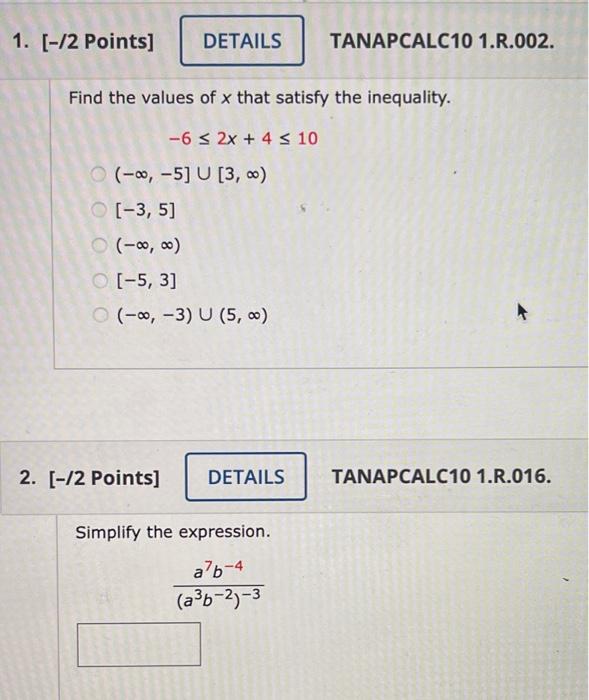 Solved Find the values of x that satisfy the inequality. | Chegg.com