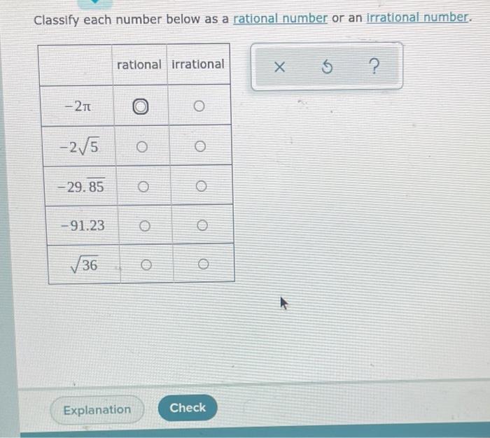 Solved Classify each number below as a rational number or an | Chegg.com