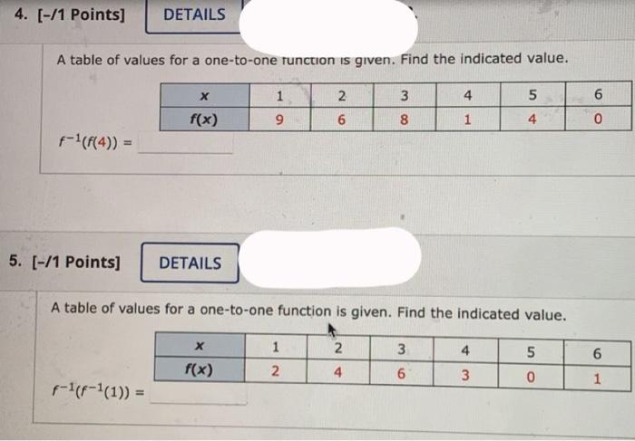 Solved A table of values for a one-to-one runction is given. | Chegg.com