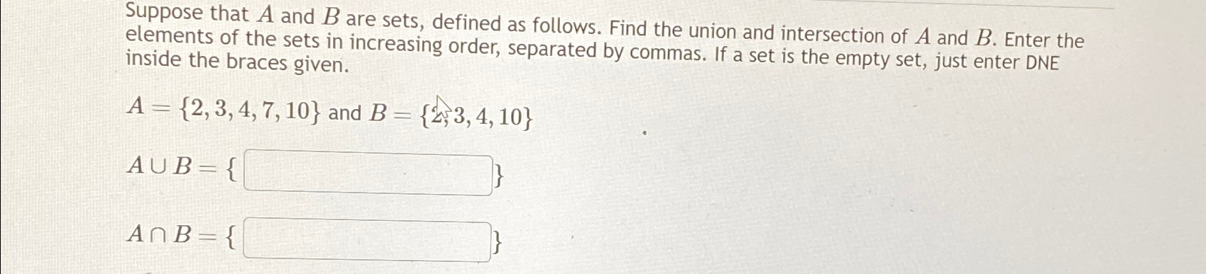 Solved Suppose that A and B ﻿are sets, defined as follows. | Chegg.com