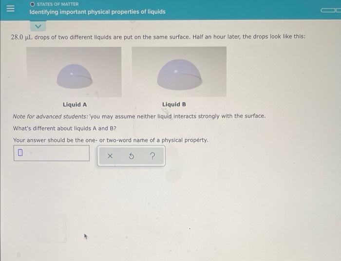 Solved 28.0 μL drops of two different liquids are put on the | Chegg.com