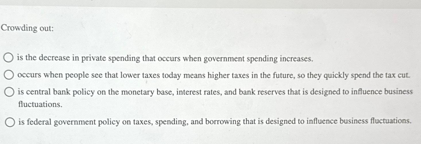 Solved Crowding out:is the decrease in private spending that | Chegg.com