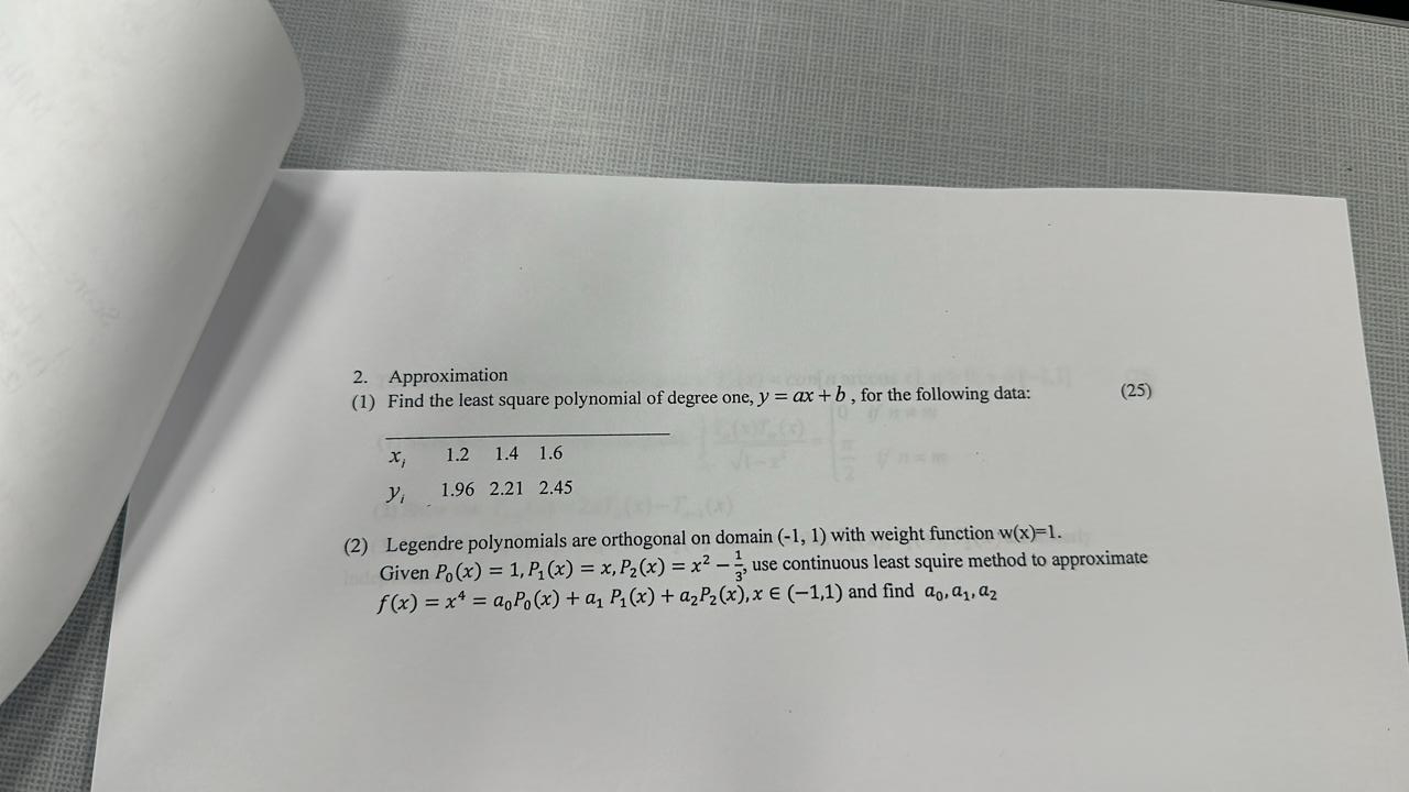 Solved Approximation(1) ﻿Find the least square polynomial of | Chegg.com