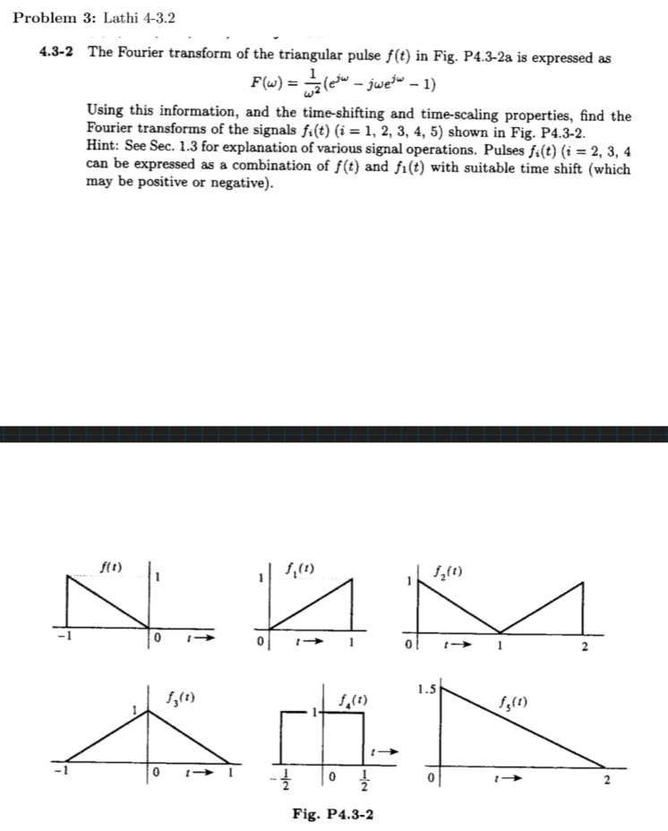 Solved Problem 3: Lathi 4-3.24.3-2 ﻿The Fourier transform of | Chegg.com
