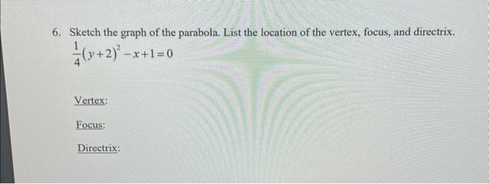Solved 6. Sketch the graph of the parabola. List the | Chegg.com