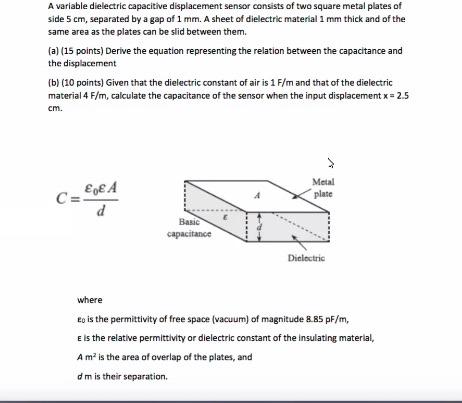 Solved A variable dielectric capacitive displacement sensor | Chegg.com