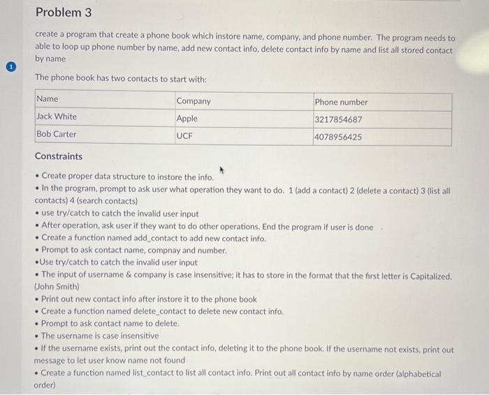 Solved create a program that create a phone book which | Chegg.com
