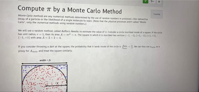 Solved 9. Compute a by a Monte Carlo Method Monte Carlo | Chegg.com
