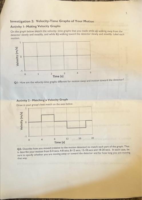 Solved Investigation 2: Velocity-Time Graphs of Your Motion | Chegg.com