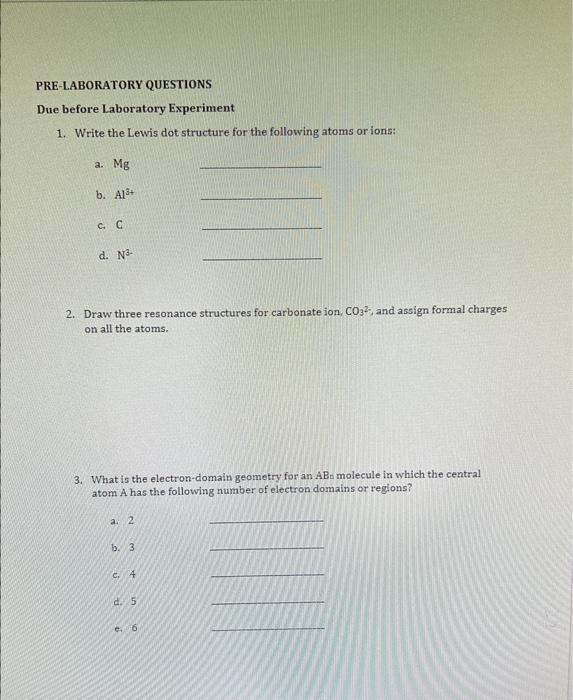 Solved Due before Laboratory Experiment 1. Write the Lewis | Chegg.com