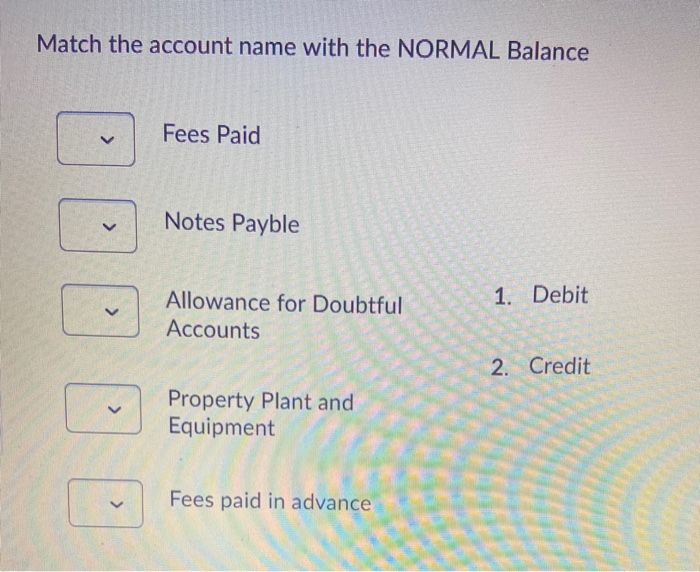 Solved Match the account name with the NORMAL Balance | Chegg.com