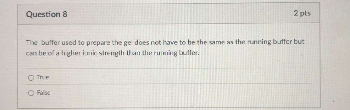 Question 82 ﻿ptsThe buffer used to prepare the gel | Chegg.com
