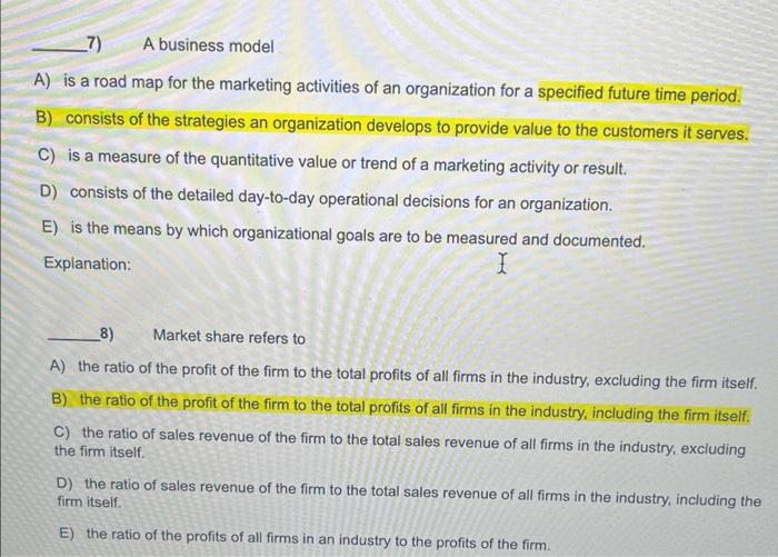 Solved 7) A business model A) is a road map for the | Chegg.com