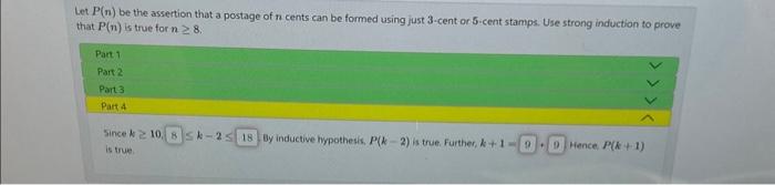Solved Let P(n) be the assertion that a postage of n cents | Chegg.com