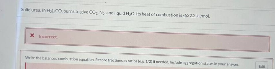 Solved Solid urea, (NH2)2CO, ﻿burns to give CO2,N2, ﻿and | Chegg.com