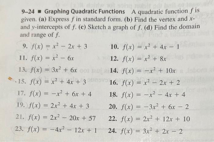 Solved 9-24 = Graphing Quadratic Functions A quadratic | Chegg.com
