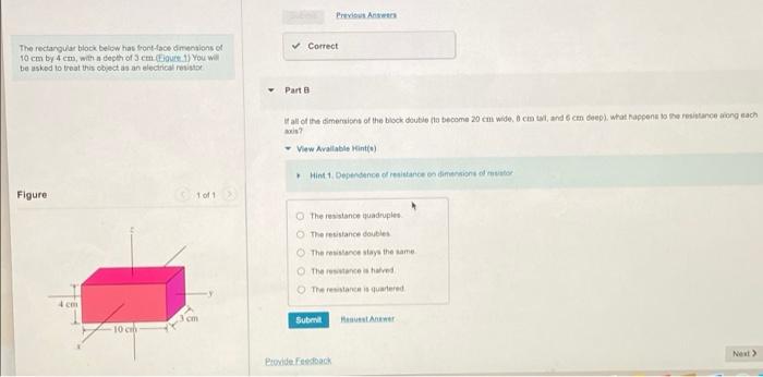 Solved Previous Awars Correct The rectangular block below | Chegg.com