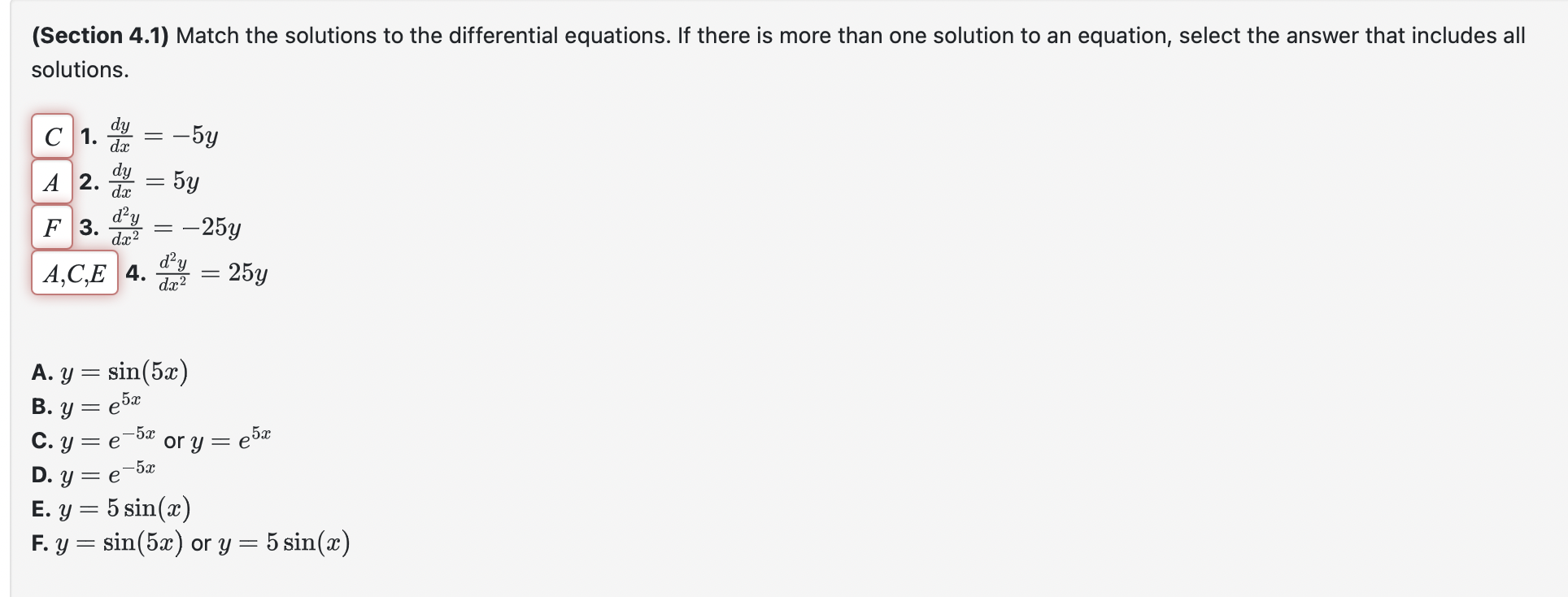Solved (Section 4.1) ﻿Match the solutions to the | Chegg.com
